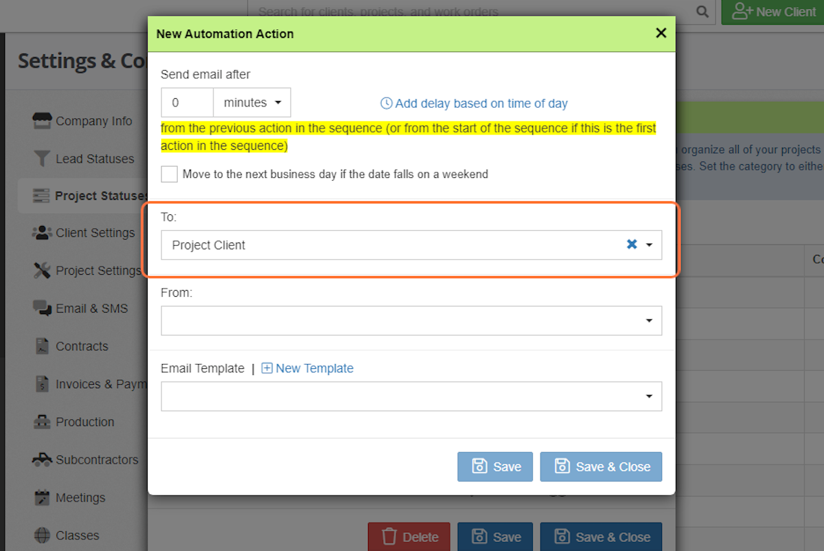 Adding Automations to Project Statuses